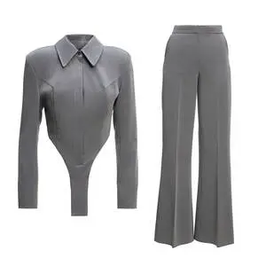 BLUZAT Set: Body Shirt And Straight Trousers