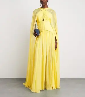Zuhair Murad Silk Chiffon Halterneck Gown With Cape Effect
