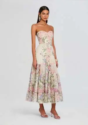 Charo Ruiz Ibiza Strapless Floral Tiered Maxi Dress - Cream Botanic