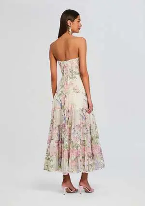 Charo Ruiz Ibiza Strapless Floral Tiered Maxi Dress - Cream Botanic