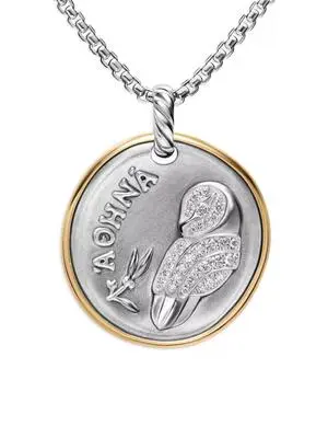 David Yurman Sterling & 14k Yellow Gold Diamond Pave Athena Medallion Amulet