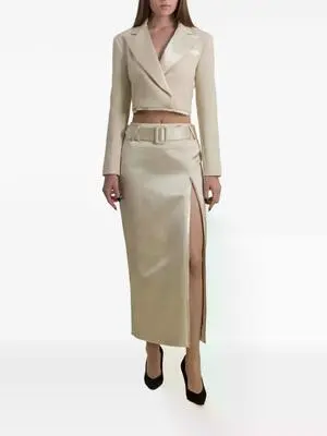 CONTESSA MILLS Morgaine Belted Side-slit Skirt - Neutrals