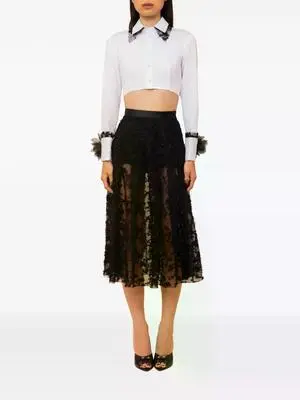 CONTESSA MILLS Raven Floral-appliqué Sheer Midi Skirt
