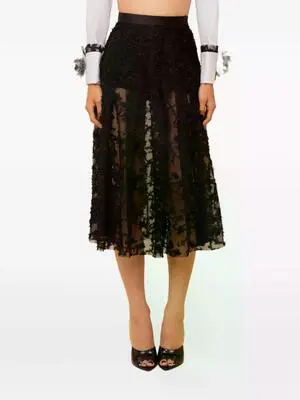 CONTESSA MILLS Raven Floral-appliqué Sheer Midi Skirt