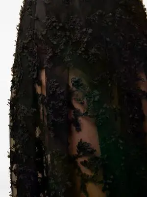 CONTESSA MILLS Raven Floral-appliqué Sheer Midi Skirt