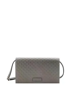 Gucci Microssima Leather Wallet On Strap Bag - Grey