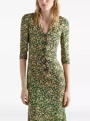 Prada Embroidered Printed Sable Dress