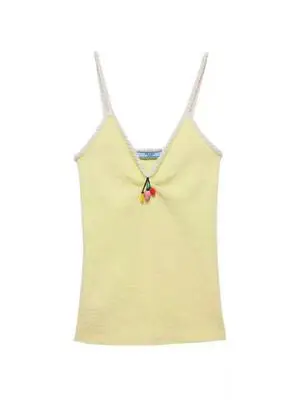 Prada Cotton Bouclé Top With Decorative Embroidery - Yellow