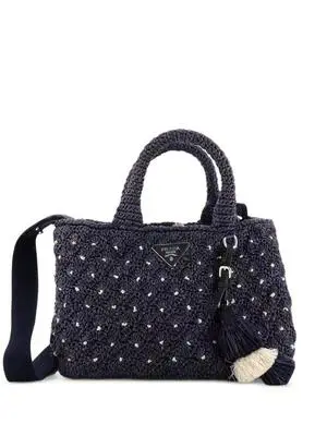 Prada Canapa Raffia Crochet Small Tote Bag