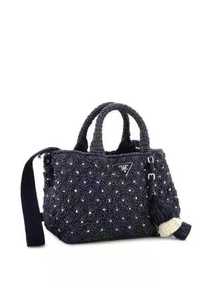 Prada Canapa Raffia Crochet Small Tote Bag