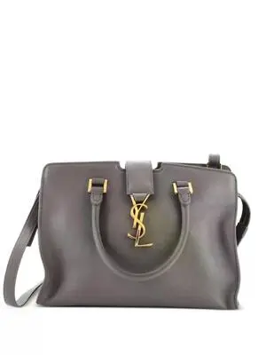 Saint Laurent Monogram Cabas Leather Baby Satchel - Grey