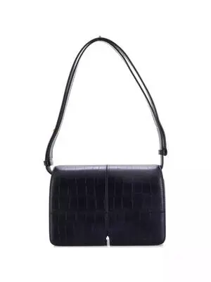 Burberry Crocodile Embossed Leather Shoulder Bag - Black