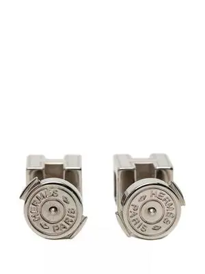 Hermès Palladium Plated And Enamel Cage D'h Push Back Earrings - Silver