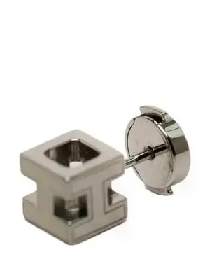 Hermès Palladium Plated And Enamel Cage D'h Push Back Earrings