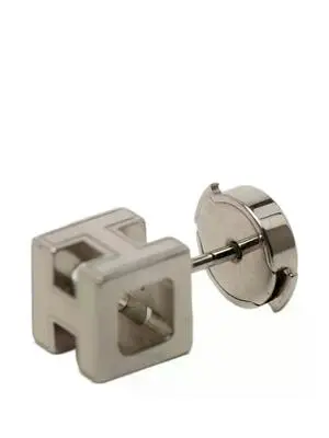 Hermès Palladium Plated And Enamel Cage D'h Push Back Earrings