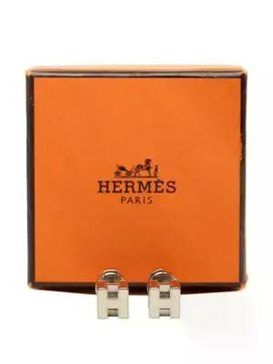 Hermès Palladium Plated And Enamel Cage D'h Push Back Earrings