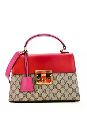 Gucci Padlock Top Handle Bag Gg Coated Canvas And Leather Small Satchel - Red