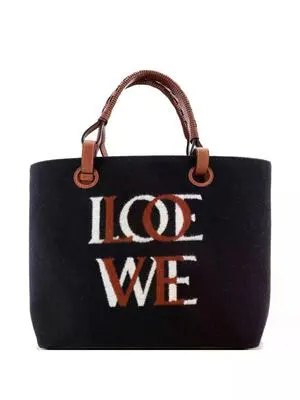 Loewe Love Anagram Small Tote Bag In Wool And Leather