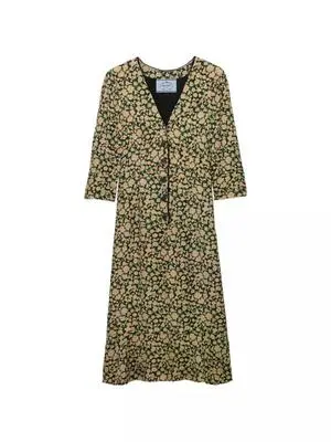 Prada Embroidered Printed Sable Dress - Green