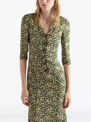 Prada Embroidered Printed Sable Dress - Green