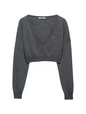 Prada Cropped Cashmere Cardigan With Lettering Logo