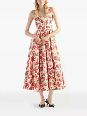 Prada Soft Poplin Sleeveless Dress With Floral Print