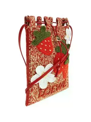 Loewe Raffia Crossbody Bag With Strawberry Embellishment