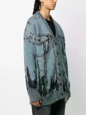 DIESEL® Mohair Blend Patterned Intarsia Knit Cardigan