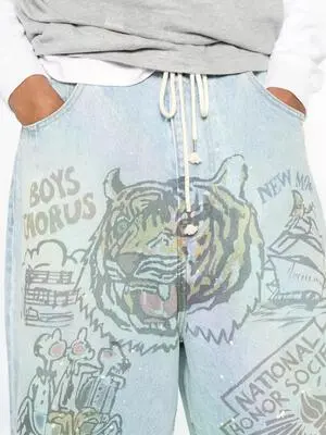 SECND SLF Graphic Print Raw-cut Shorts