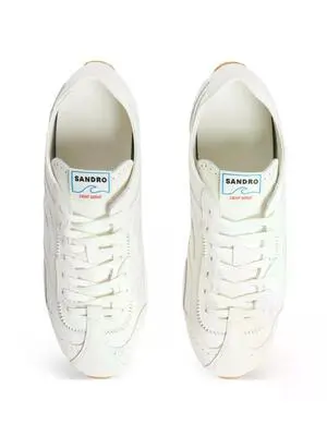 Sandro Leather Wave Appliqué Sneakers - Neutrals