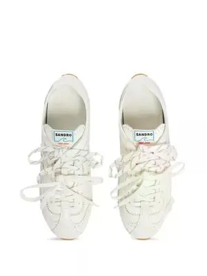 Sandro Leather Wave Appliqué Sneakers - Neutrals
