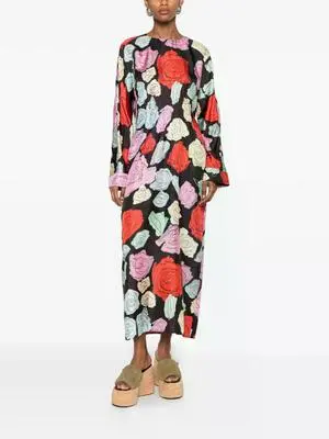 Marni Orion Floral-print Long-sleeve Midi Dress