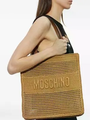 Moschino Embroidered Raffia Tote Bag