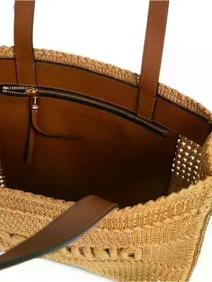 Moschino Embroidered Raffia Tote Bag