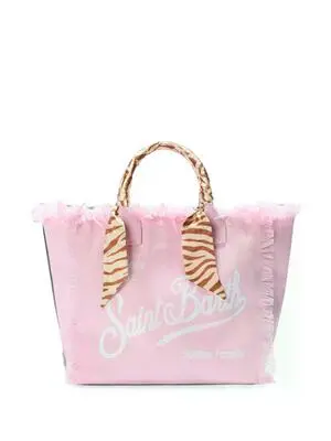 MC2 SAINT BARTH MC2 Saint Barth Canvas Fringed Logo Tote Bag Pink