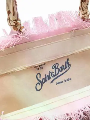 MC2 SAINT BARTH Canvas Fringed Logo Tote Bag - Pink