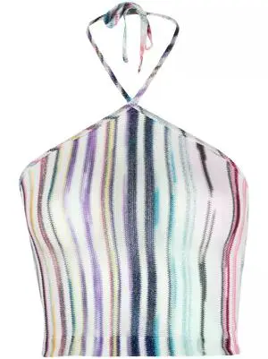 Missoni Multicolor Stripe Knit Halterneck Top - White