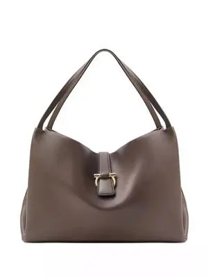 FERRAGAMO Large Mia Gancini Plaque Leather Tote Bag