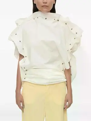 Christopher Esber Spiral Stone Snap Ruffled Poplin Top