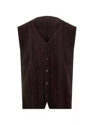 Issey Miyake Tailored Pleated Vest - Brown