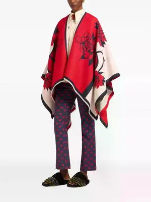 La DoubleJ Floral Print Wool Poncho
