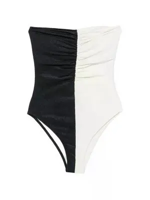 AGUA DE COCO Ruched Two-tone Swimsuit