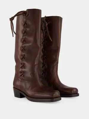 Paris Texas Chocolate Roxanne Leather Lace-up Boots - Brown