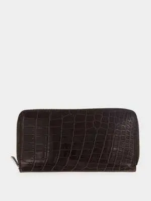 Dolce & Gabbana Ebony Crocodile Leather Zip Wallet