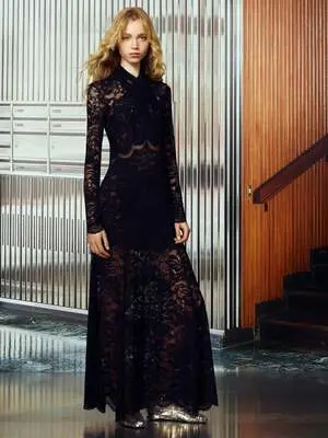 Rabanne High-neck Lace Maxi Dress - Black