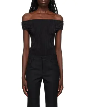AMI Paris Off-shoulder Ribbed Knit Bodysuit