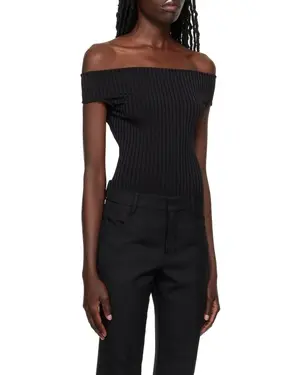 AMI Paris Off-shoulder Ribbed Knit Bodysuit