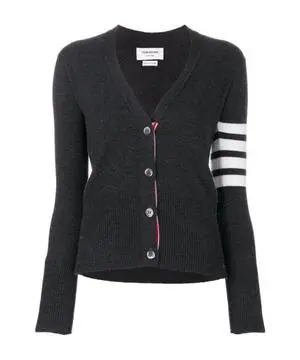 Thom Browne V-neck Cardigan With Four-bar Detail - Medium Gray