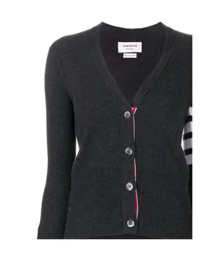 Thom Browne V-neck Cardigan With Four-bar Detail - Medium Gray