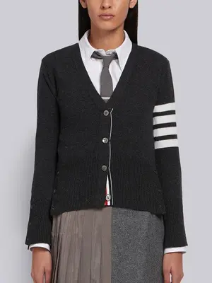 Thom Browne V-neck Cardigan With Four-bar Detail - Medium Gray